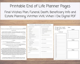 End of Life Planner Printable Final Preparations Emergency Funeral Estate Planning When I Die ...