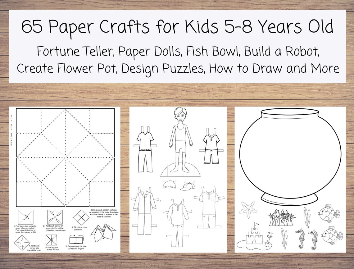 Instant Printable PDF 65 Paper Crafts for Kids 5-8 Years Old: Color ...