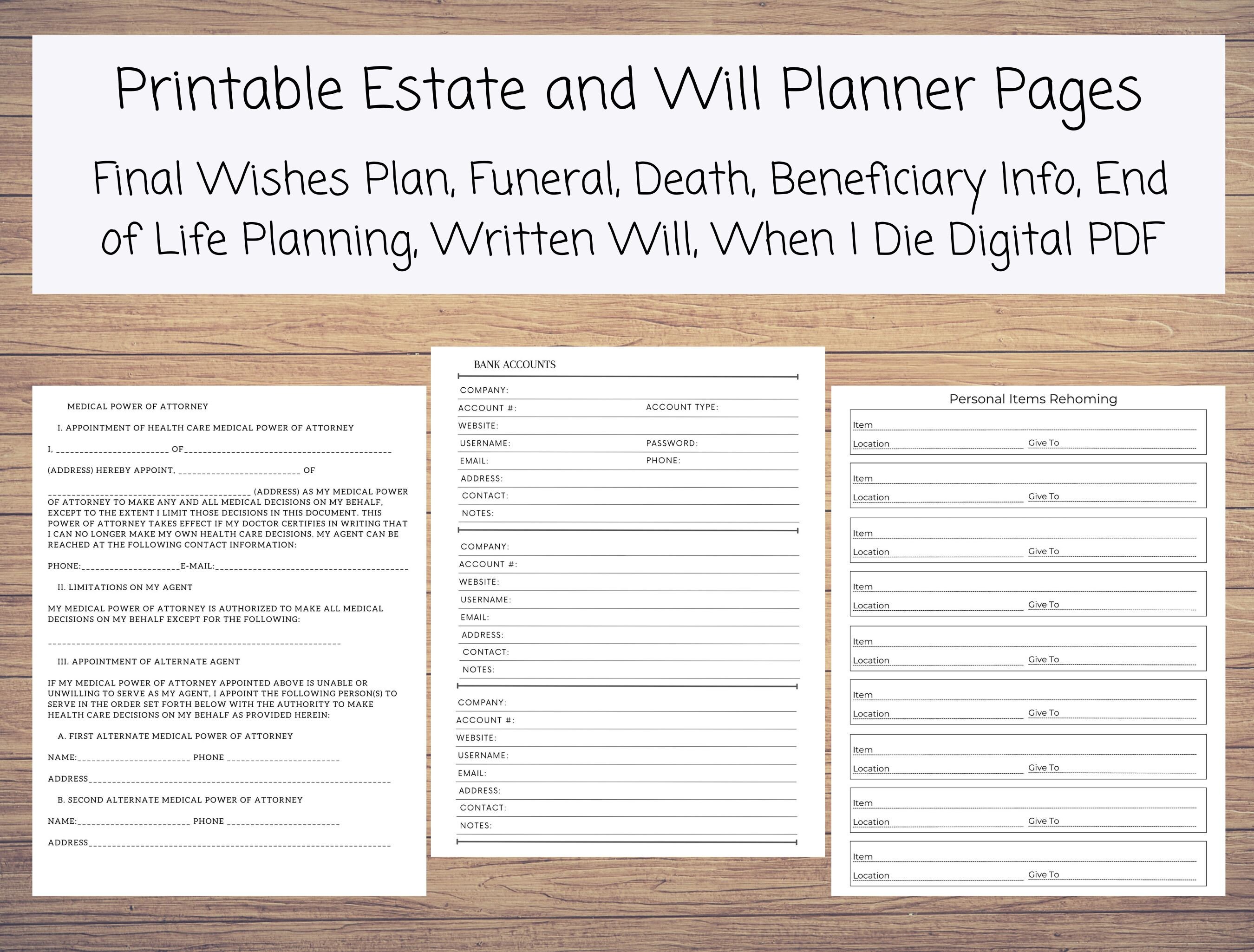 Printable End of Life Planner, Final Wishes Plan, Funeral, Death ...