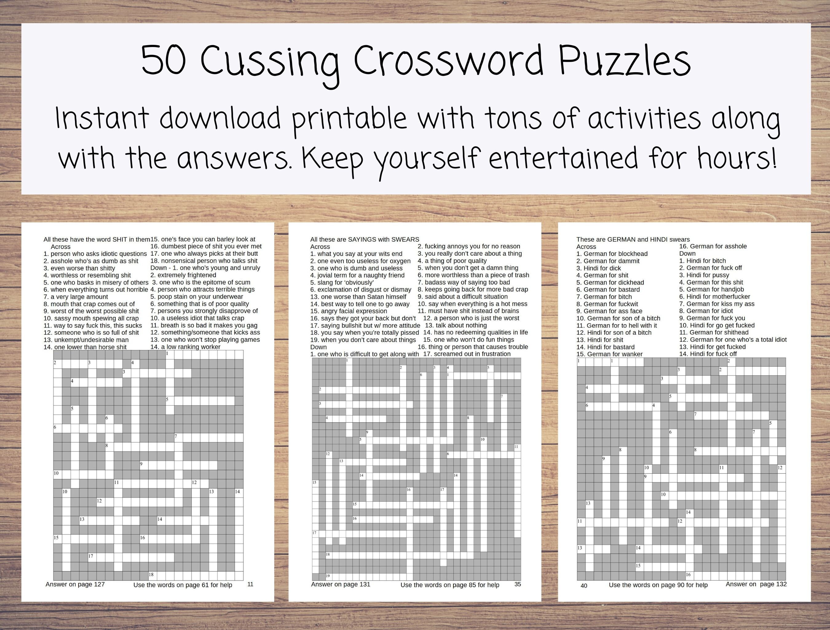 Printable Cussing Crossword, Swearword Search, and Slang Sudoku With ...