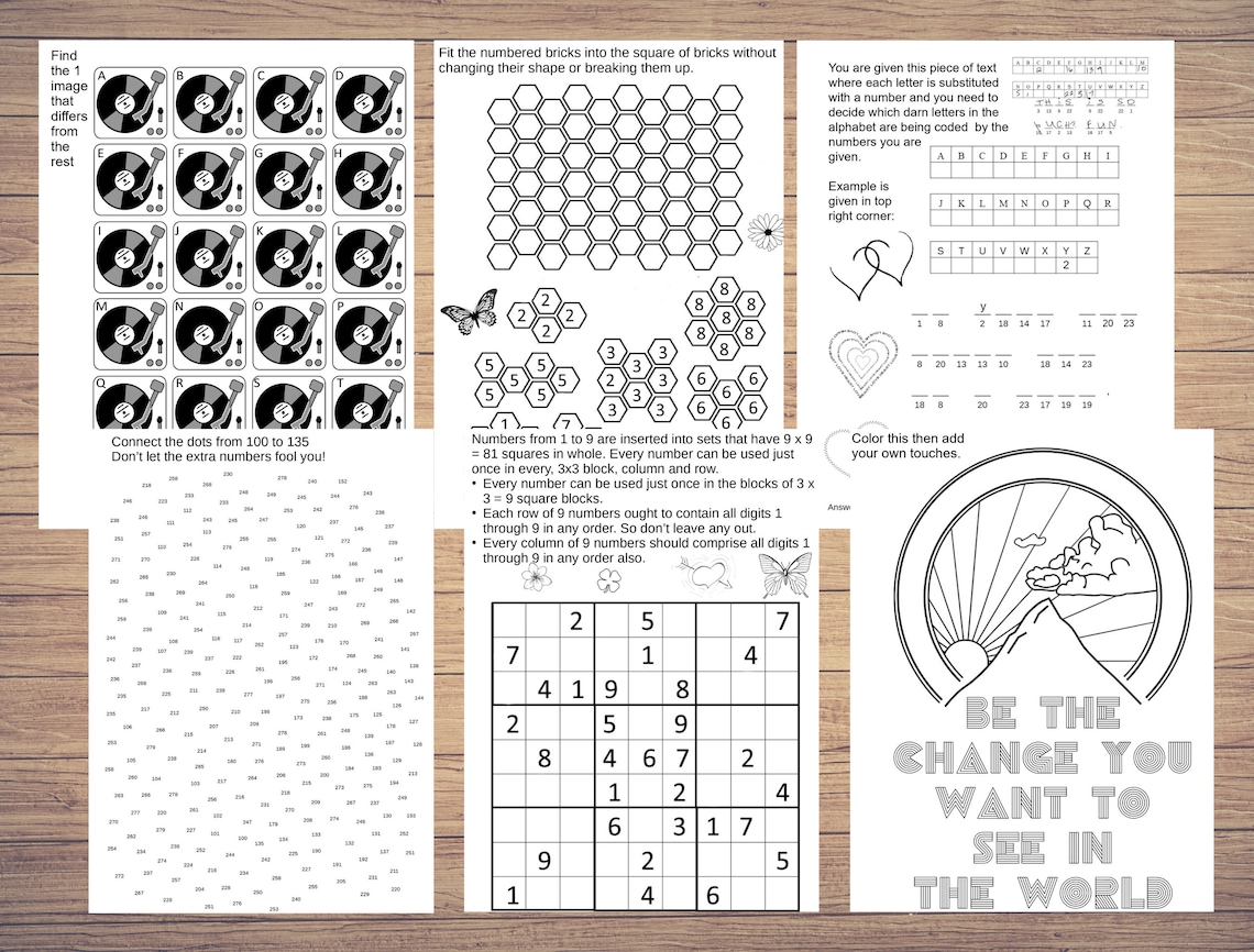 75 Printable Adult Activities, Adult Games: Coloring, Spot Difference ...