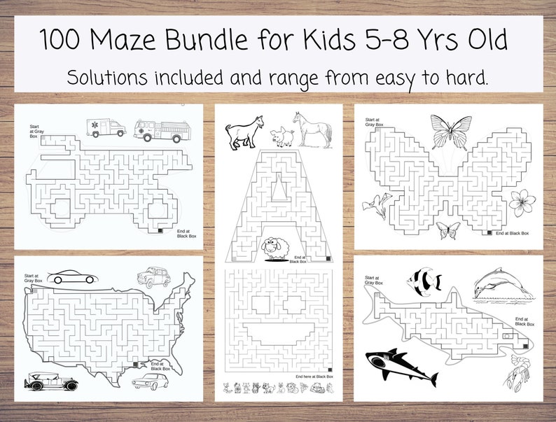 Instant Printable 100 Fun Mazes for Kids 5-8 Years Old With Images to ...