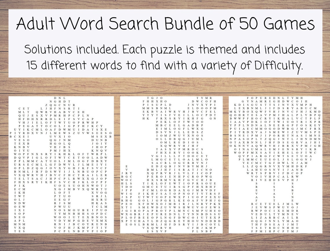 Instant Printable Word Search for Adults With 50 Themed Word Searches ...