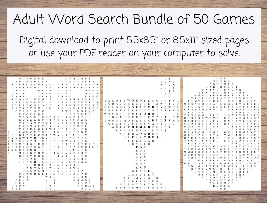 Instant Printable Word Search for Adults With 50 Themed Word Searches ...