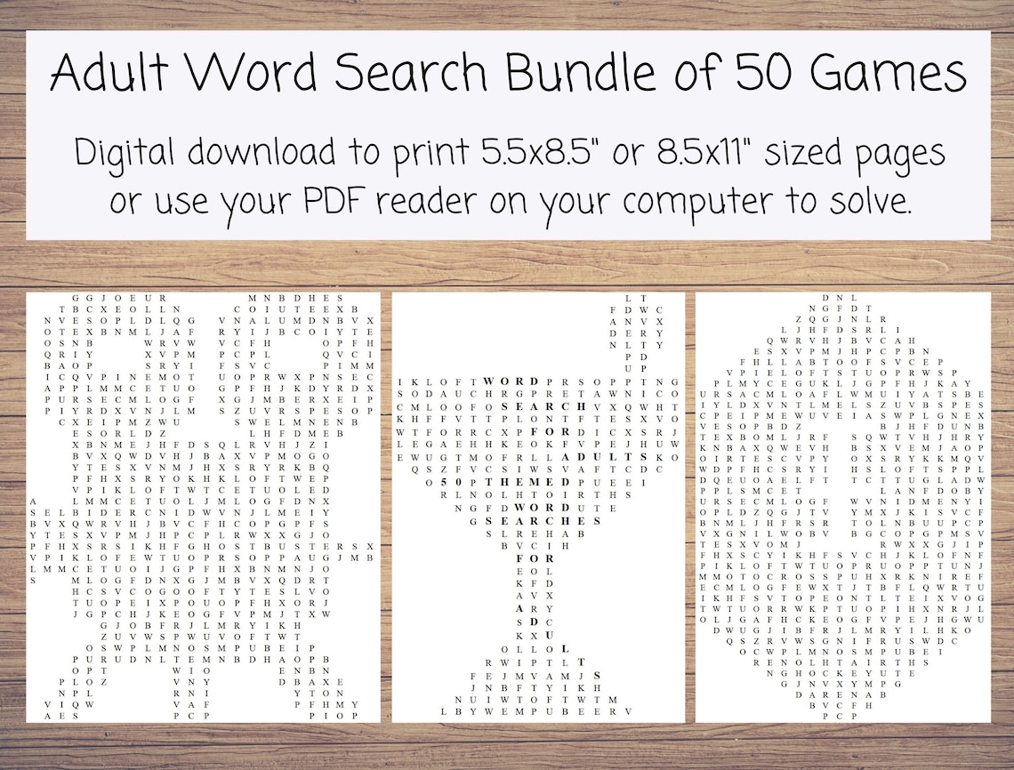Instant Printable Word Search for Adults With 50 Themed Word Searches ...