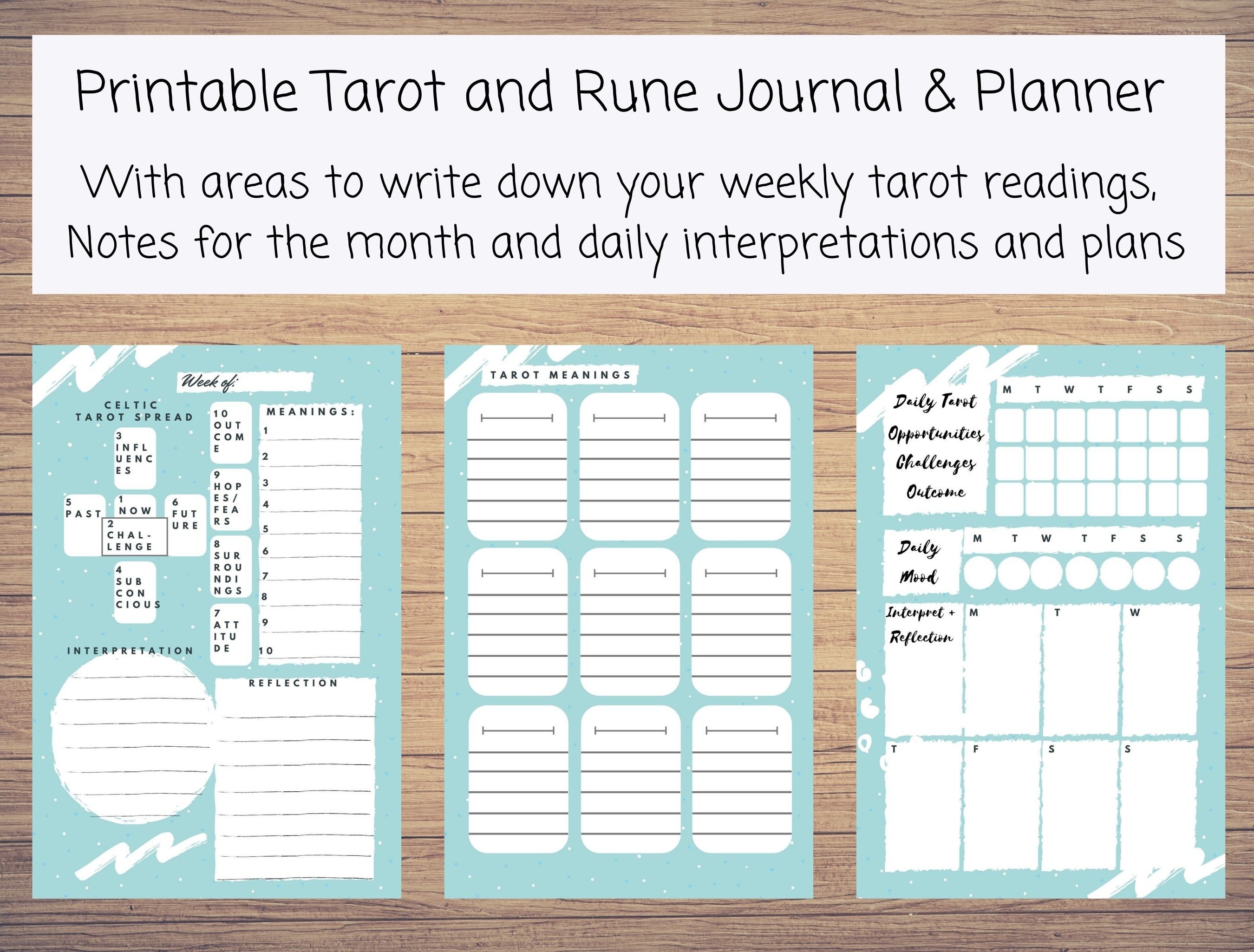 Printable Tarot and Rune Planner Bundle, Planner Insert, Metaphysical ...