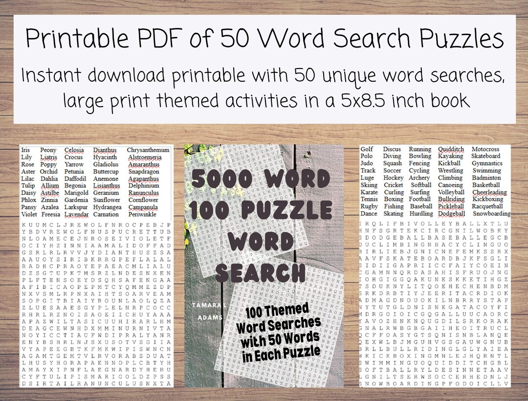 Printable PDF of 50 Word Search Puzzles With 5000 Unique Words to Find ...