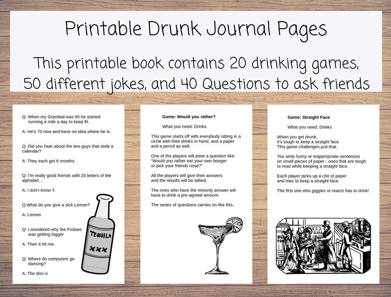 Instant Printable PDF Drinking Games, Hilarious Jokes, Fun Questions ...