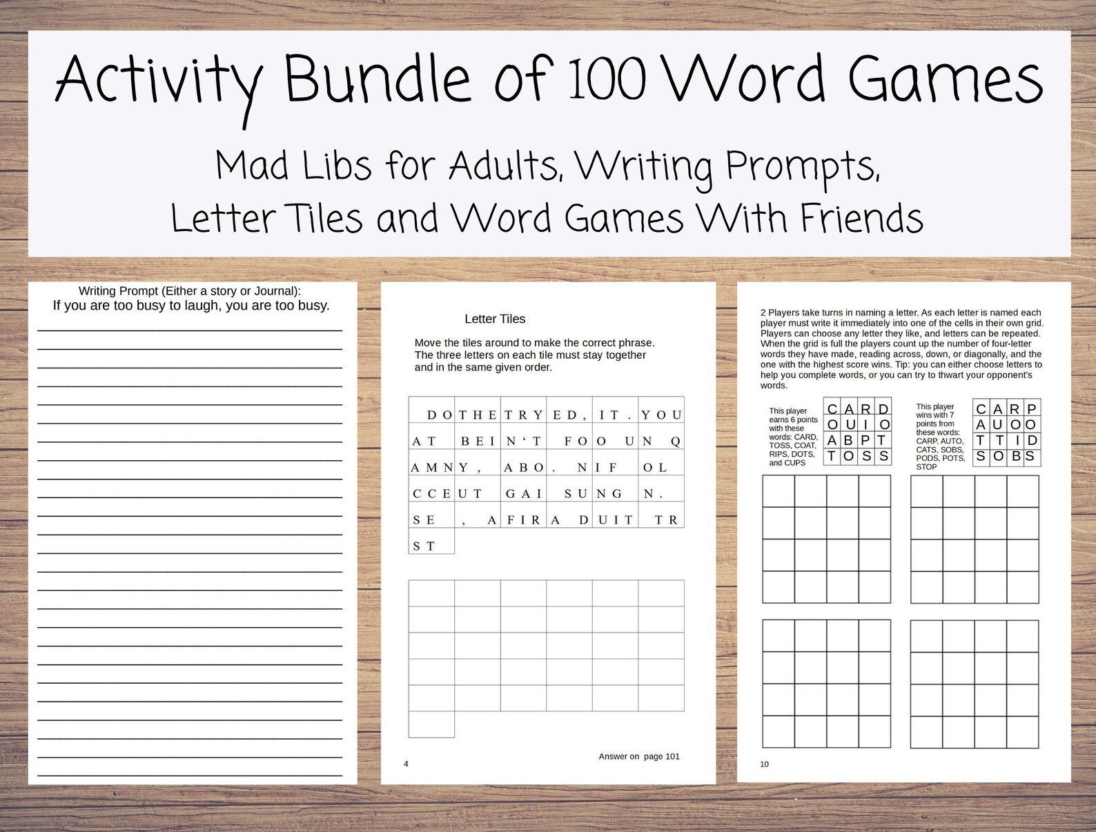 Word Activity Book for Adults With 100 Word Games, Word Search, Fallen ...
