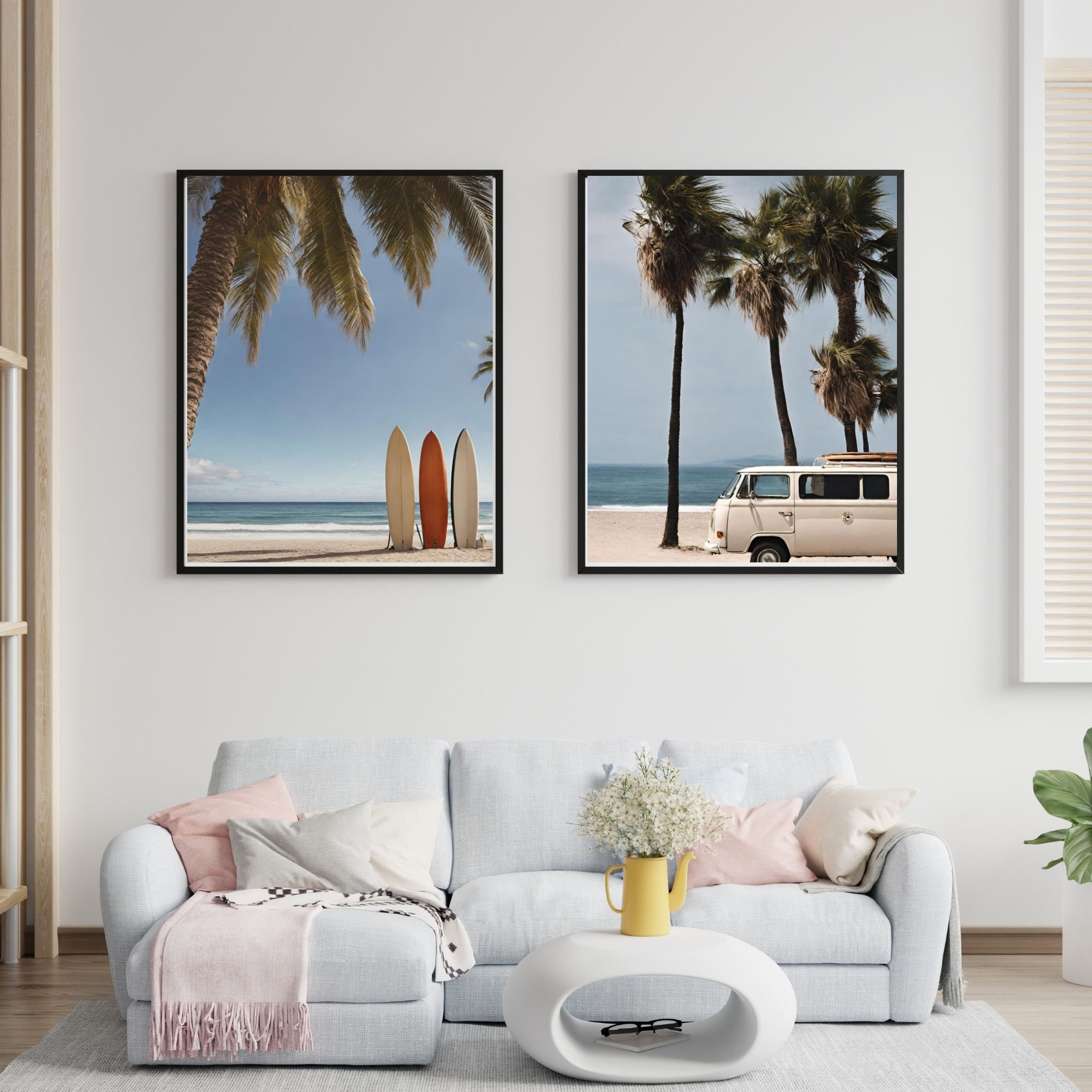 Tropical Coastal Set of 2 Posters, Surfboard Print, Surf Beach ...