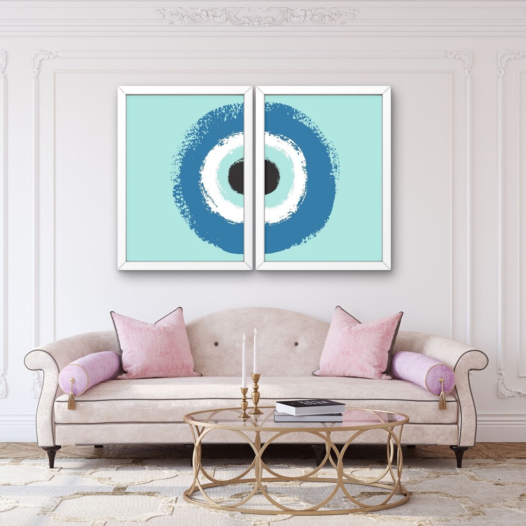 Set of 2 Evil Eye Prints, Blue Evil Eye, Nazar Art, Mandala Poster ...