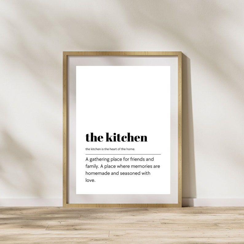 Black & White Kitchen Printable Art, the Kitchen Definition Poster ...