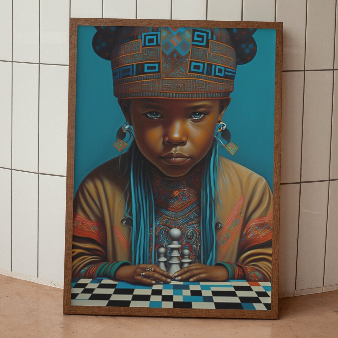 Checkmate: Young Strategist, Portrait, Afrocentric Art, Chess Painting ...
