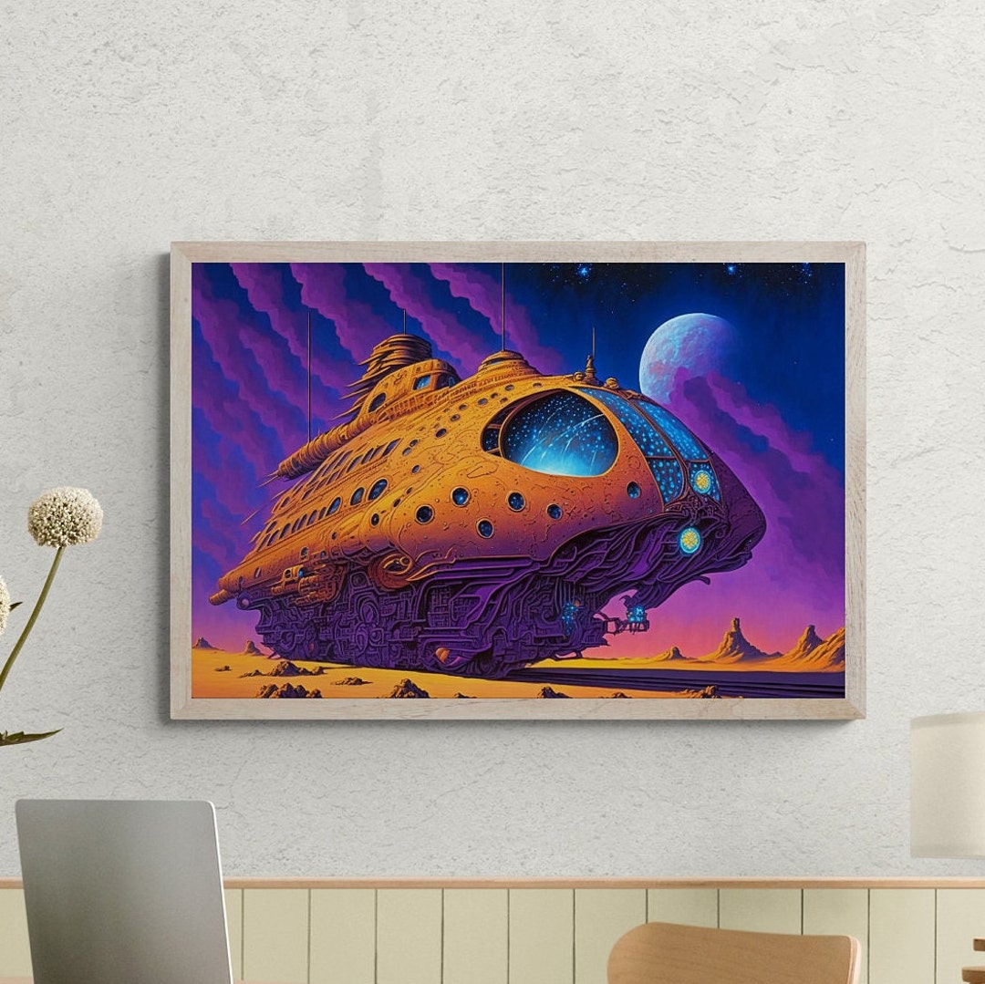 Spaceship Alien Planet Poster Space Age Decor Retro Future Wall Art Sci ...