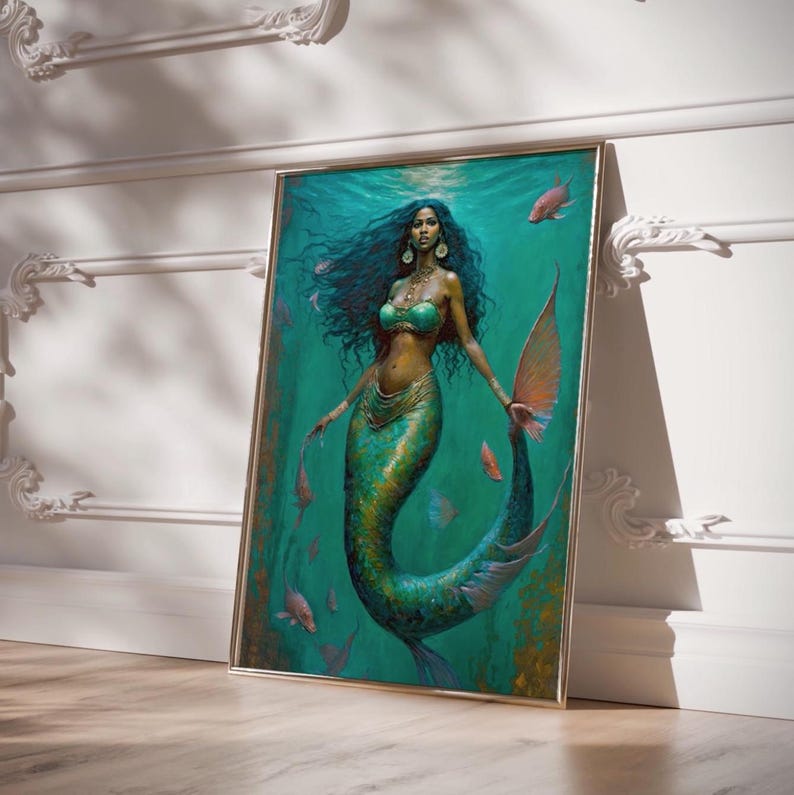 Black Mermaid Poster African Folklore Renaissance Art Queen B Wall ...