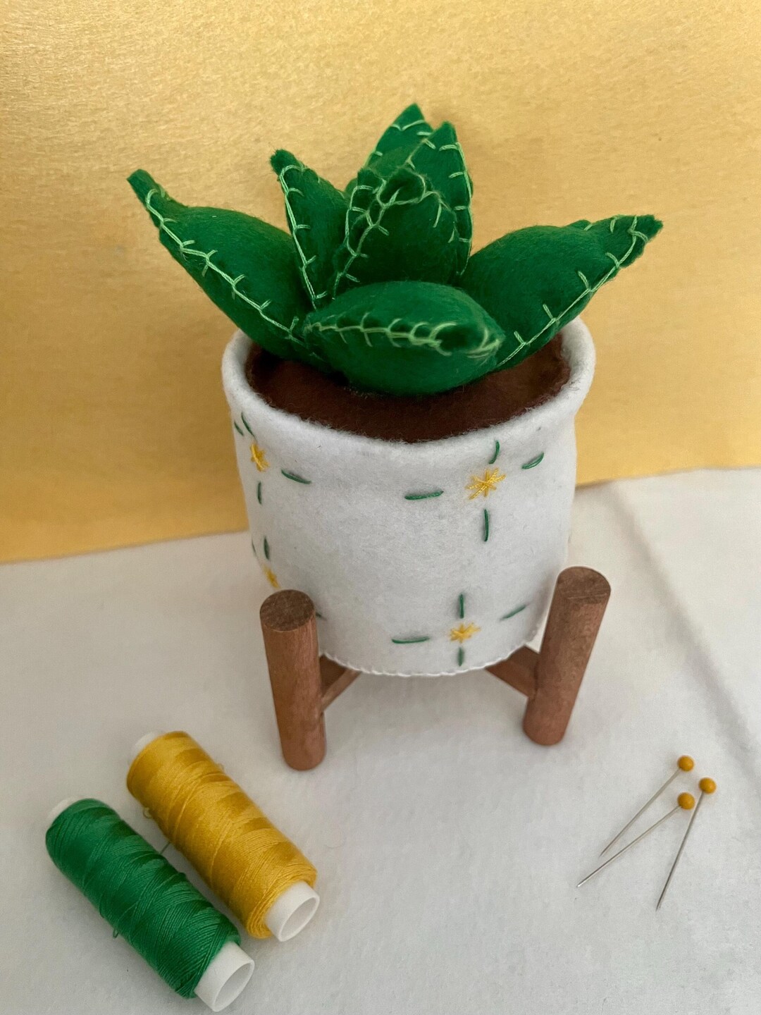 Felt Plant Pot With Embroidered Design and Felt Succulent | One-of-a ...