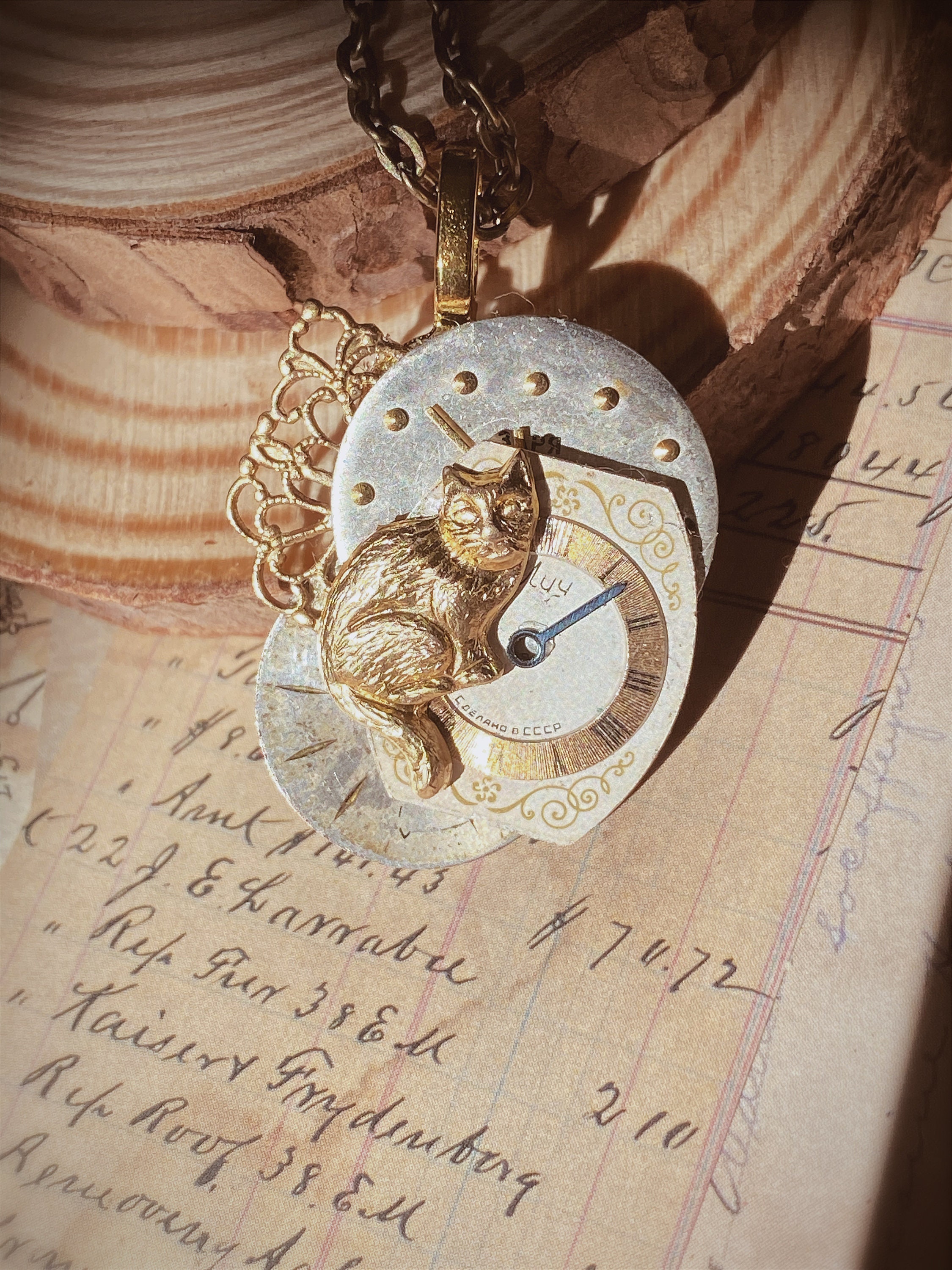 Cat in Time | Vintage Artist Handmade Pendant Necklace,watch Piece ...