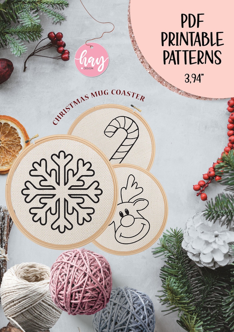 Christmas Patterns, Punch Needle, 14 PDF Printable Mug Coaster Patterns ...