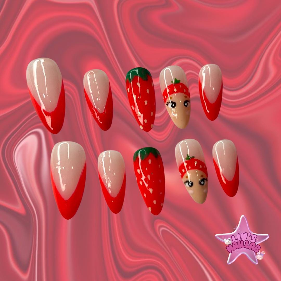 Sonny Angel Strawberry Nails Press Ons Kawaii Nails Cute Press Ons ...