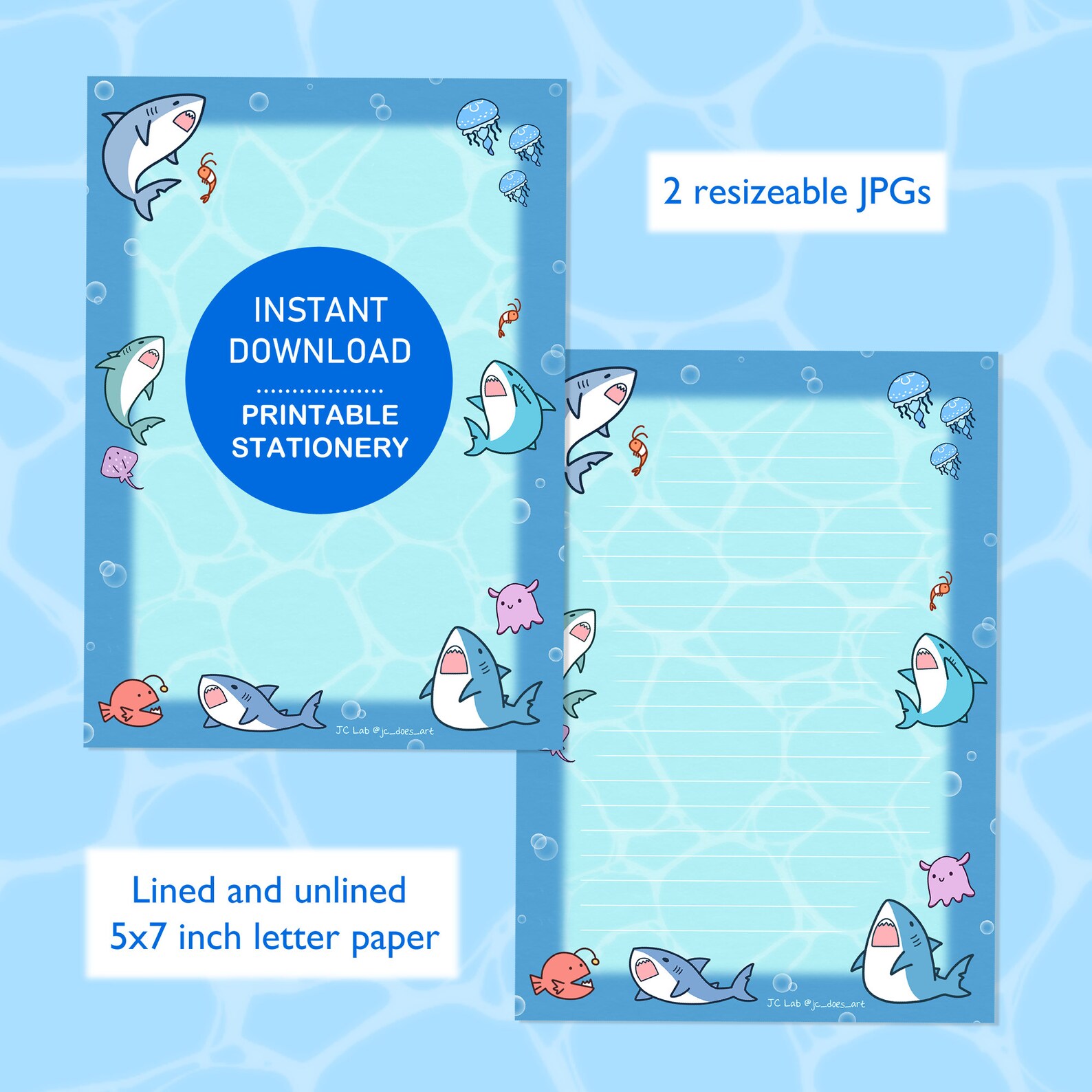 Shark Stationery Letter Paper Printable Writing Paper - Etsy