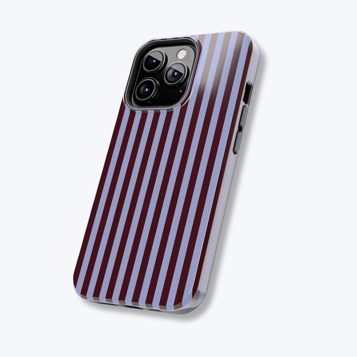 Thalia Case: Burgundy and Blue-lilac Striped Phone Case, Glossy ...