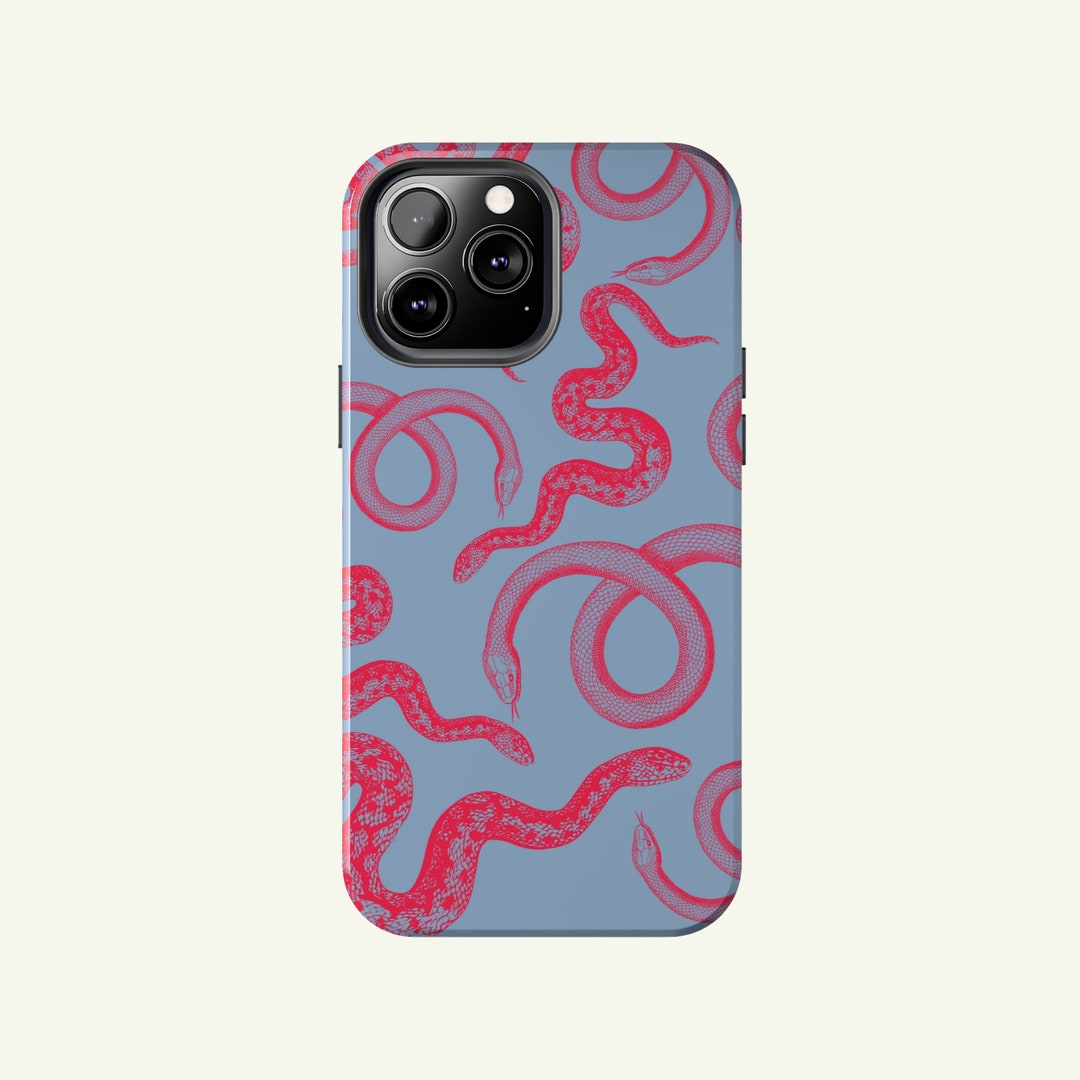 CRIMSON SNAKES Phone Case, Vibrant Red Snake Pattern on Blue Phone ...