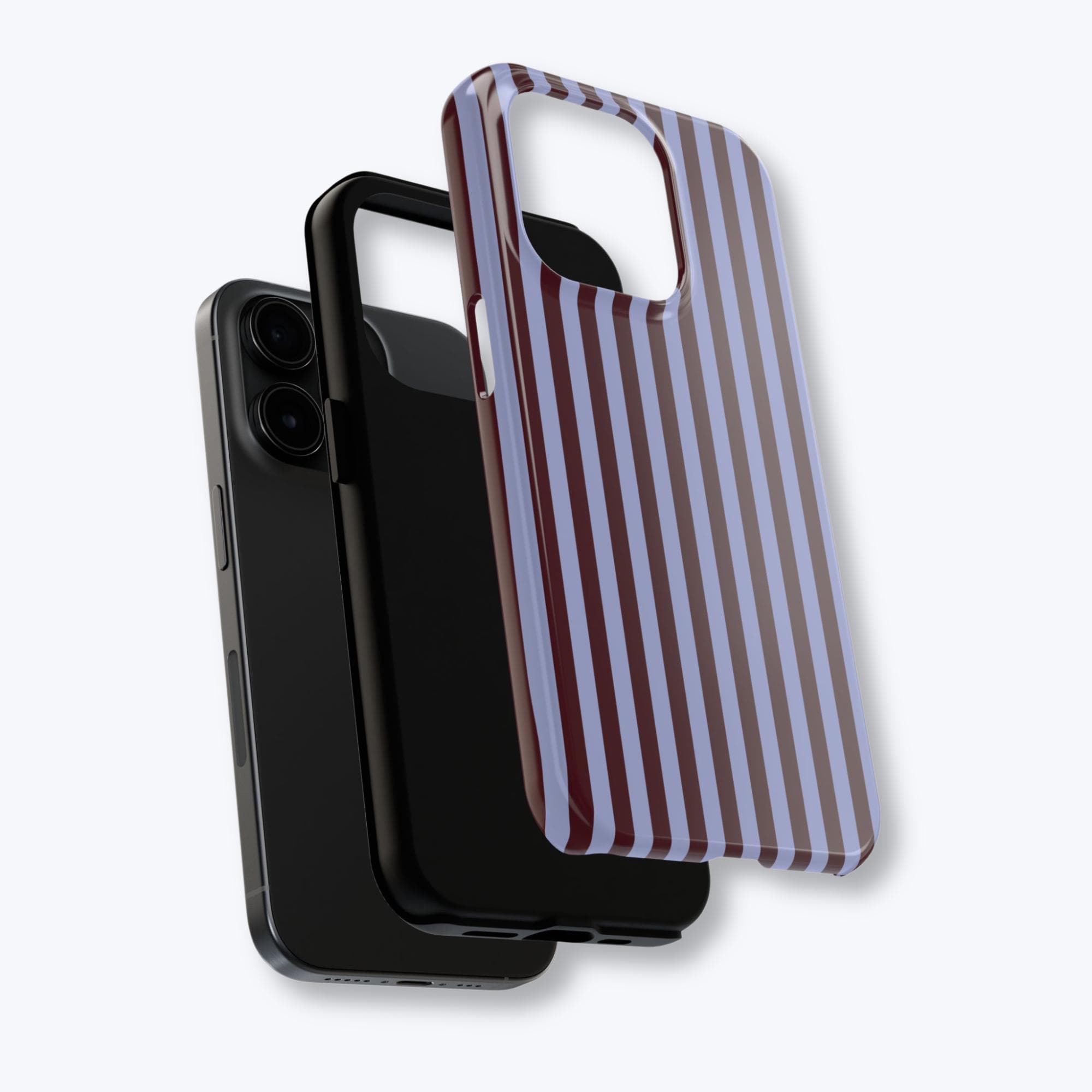 Thalia Case: Burgundy and Blue-lilac Striped Phone Case, Glossy ...