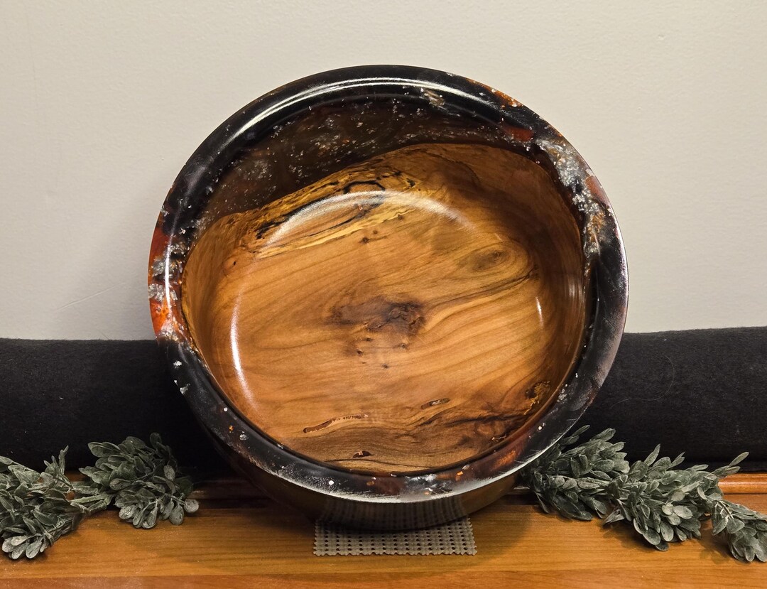 Hand Turned Spalted Apple and Black / Red / Silver Resin Bowl 8.5x4 - Etsy