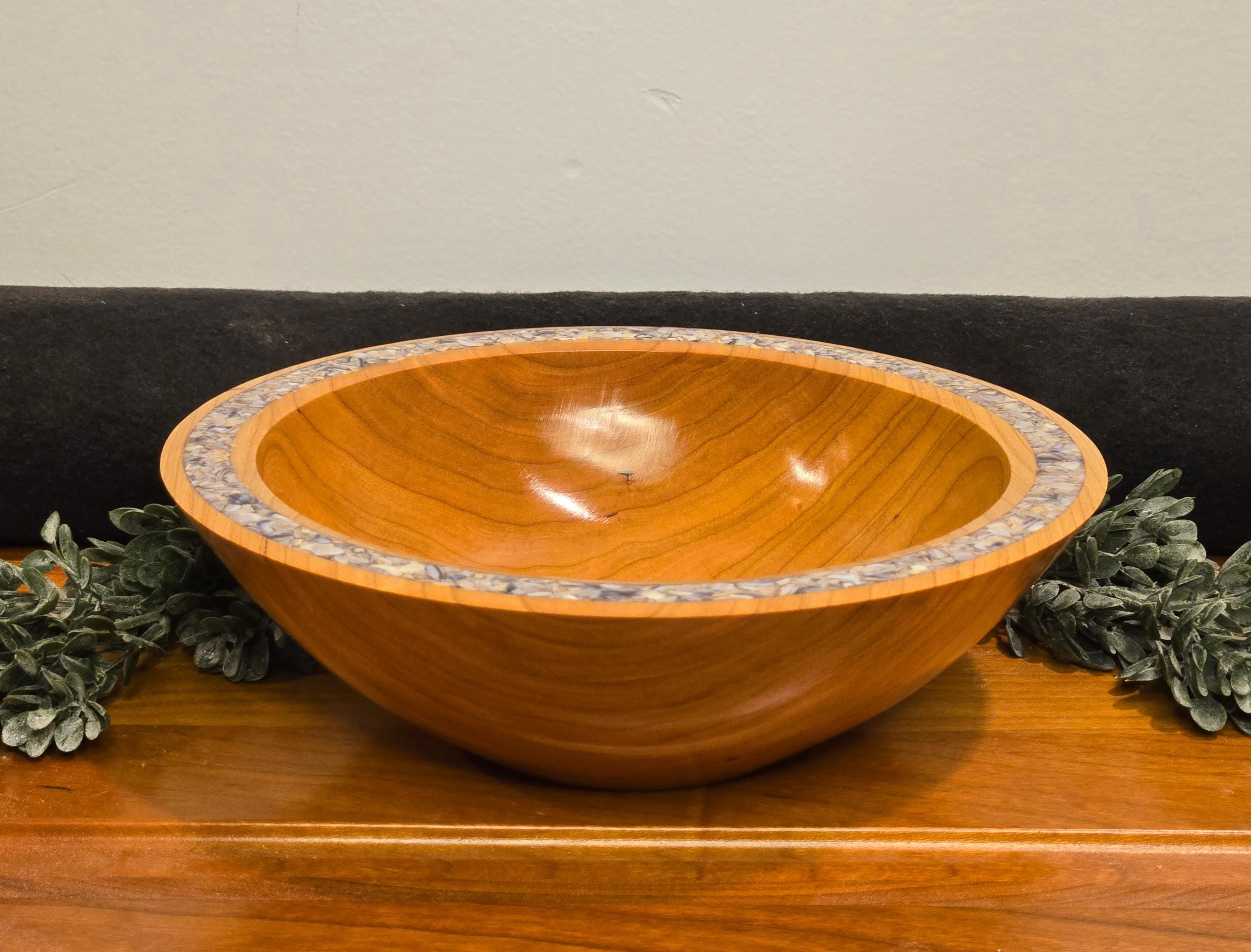 Hand Turned Cherry Bowl With Shell Inlay (8"x2.5") - Etsy