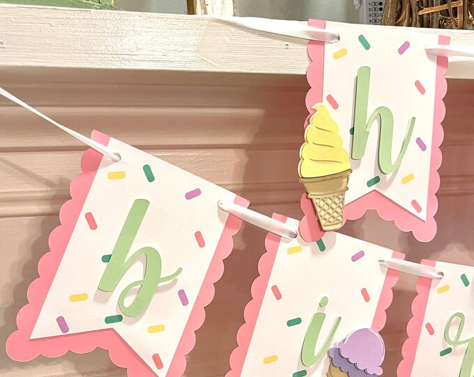 Ice Cream Cone Banner. Ice Cream Cone Garland, Ice Cream Banner, Ice ...