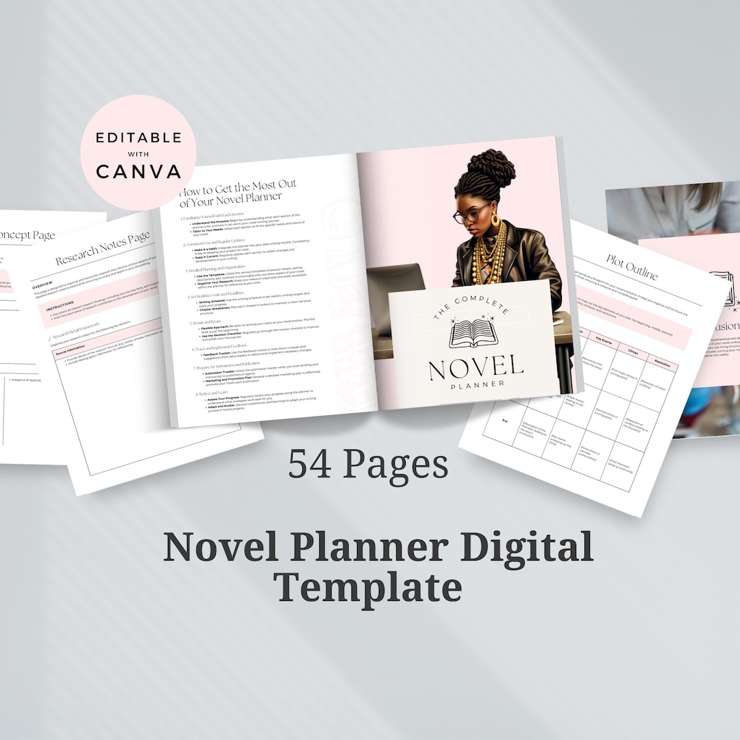 Novel Planner Digital Template, Editable Canva Template, Instant ...