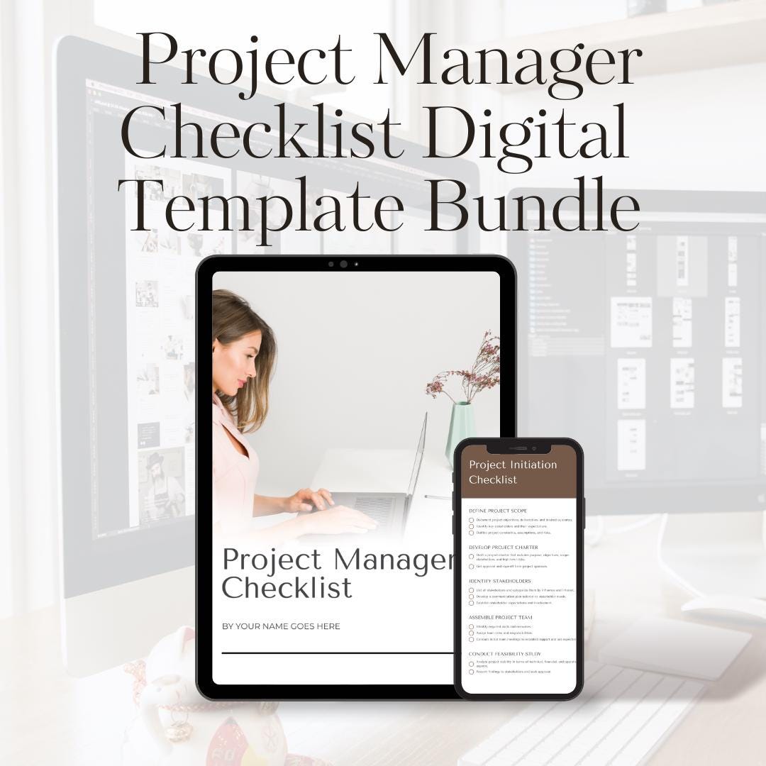 Project Manager Checklist Digital Template Bundle, Productivity Tools ...