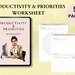 Productivity and Priorities Worksheet ,productivity Planner,editable ...