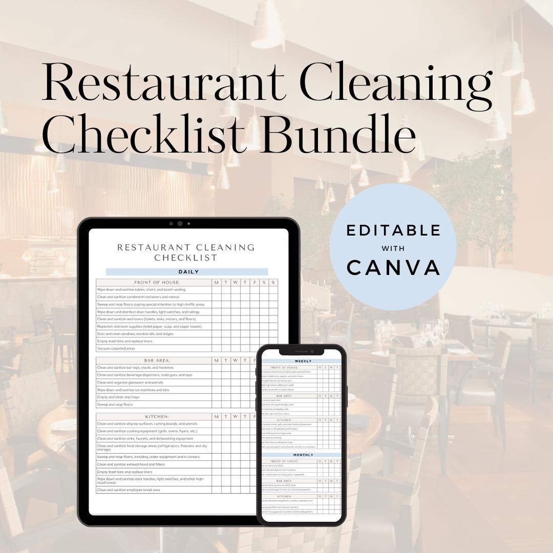 Restaurant Cleaning Checklist Bundle, Practical Templates & Activity ...