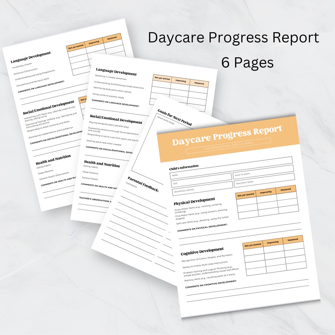 Daycare Progress Report, Preschool Progress Report, Daycare Daily ...
