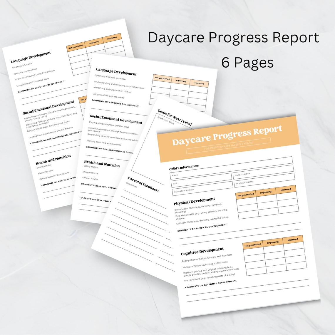 Daycare Progress Report, Preschool Progress Report, Daycare Daily ...