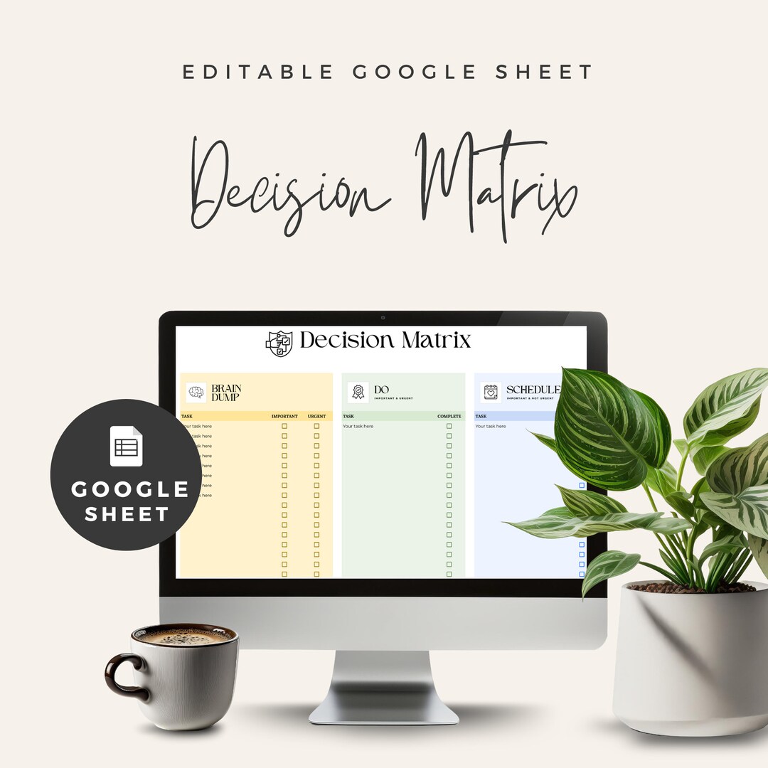 Google Sheets Decision Matrix Digital Template, Task Management Tracker ...