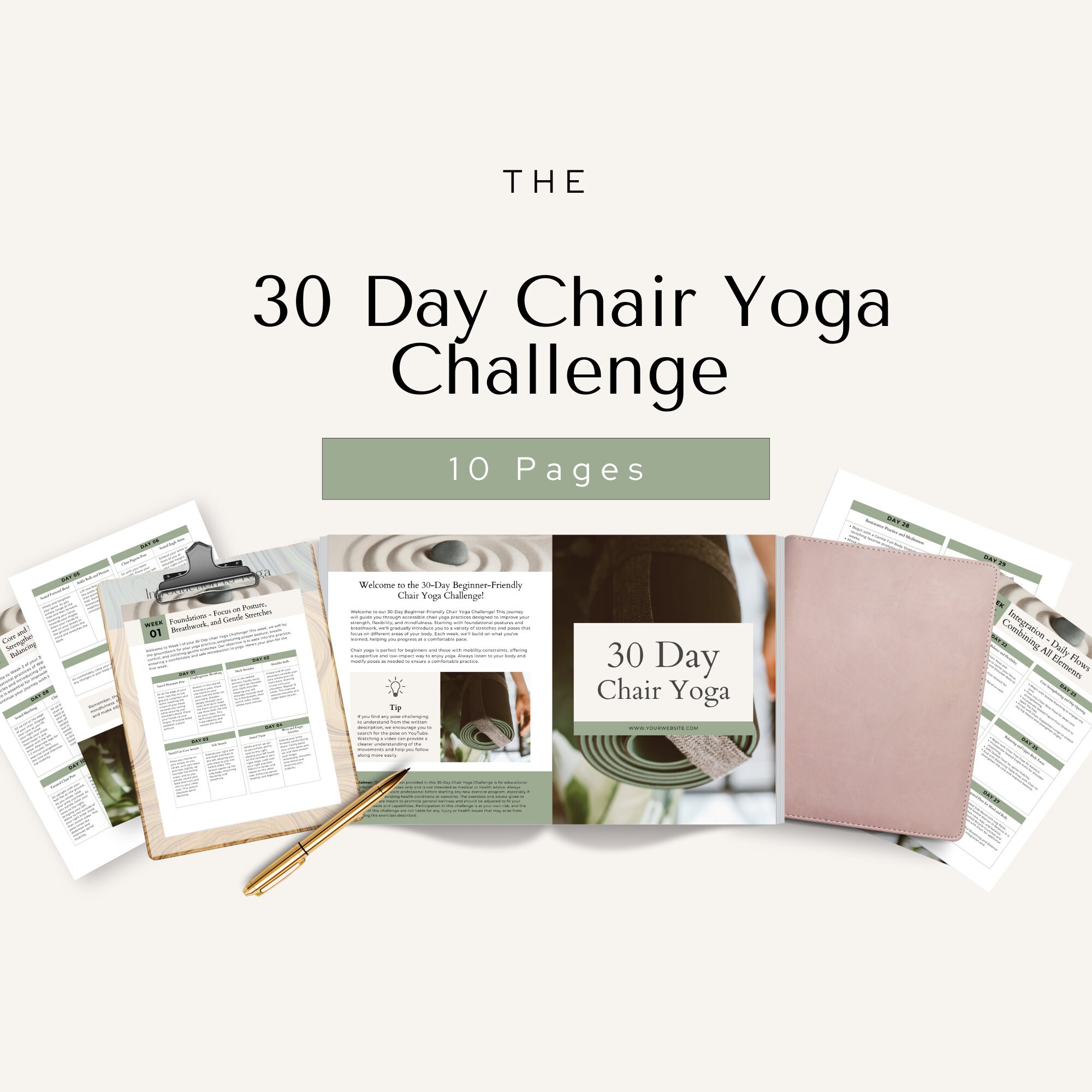 30 Day Chair Yoga Challenge Workbook, Chair Yoga Challenge Workbook: A Digital Guide to Wellness ...