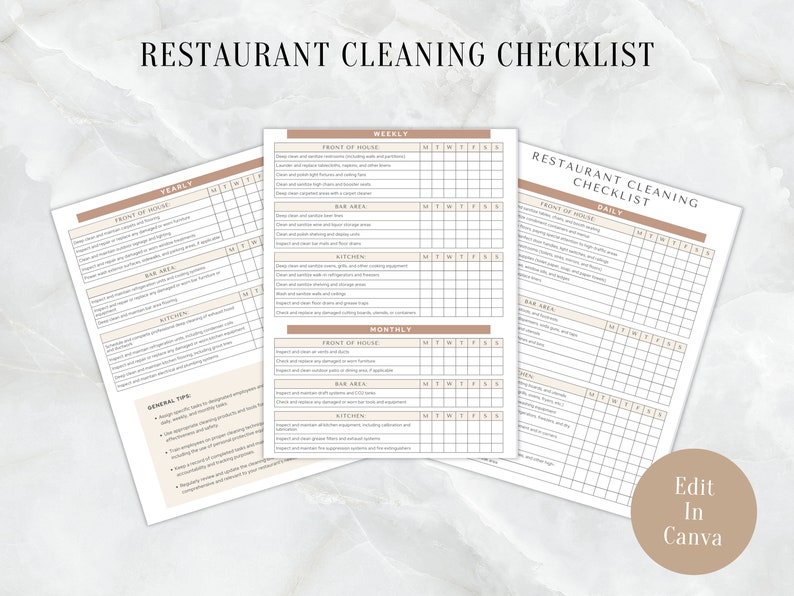 Restaurant Cleaning Checklist Daily Restaurant Kitchen Cleaning ...