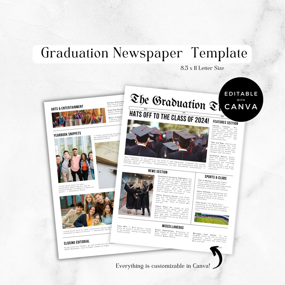 Graduation Newspaper, Graduation Program Canva Editable Template, Class ...