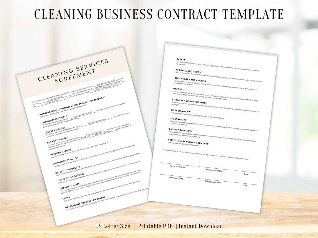 Professional Cleaning Business Contract Template for Service Agreement ...