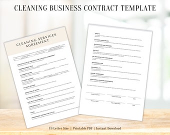 Cleaning Business Contract for Cleaning Service Agreement Housekeeping Editable House Cleaning ...