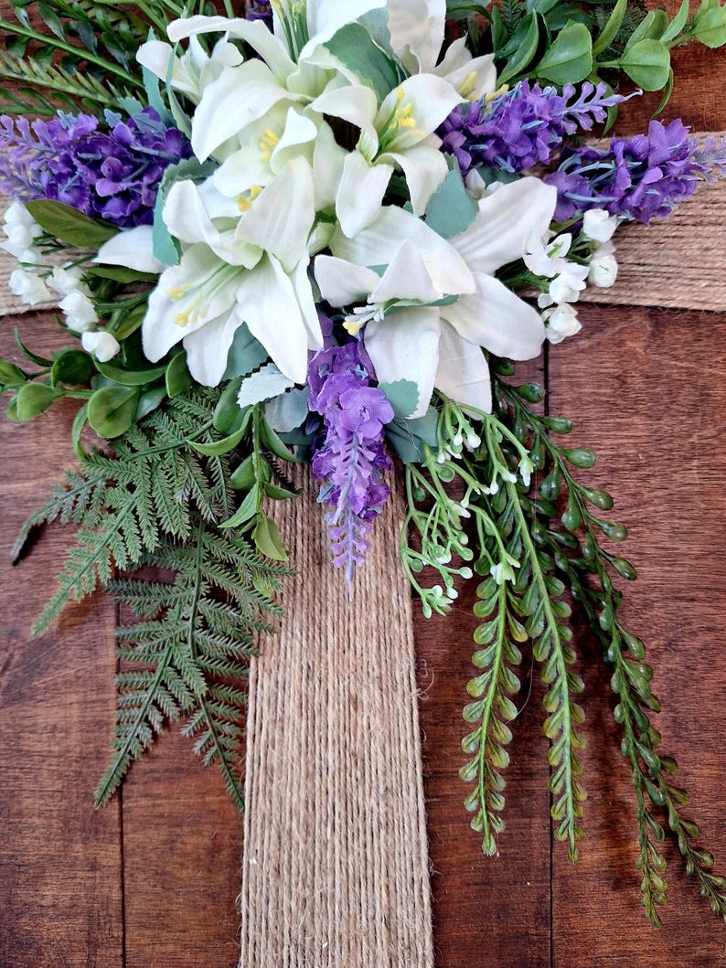 Easter Wreath, Cross on Wood Board, Christian Easter Wall Decor ...