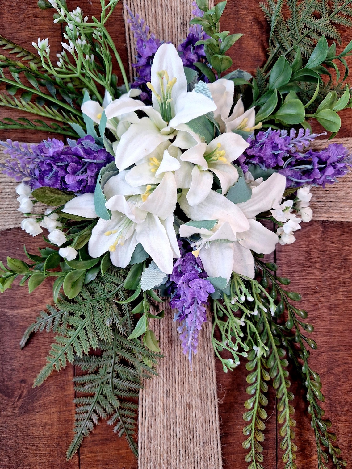 Easter Wreath, Cross on Wood Board, Christian Easter Wall Decor ...