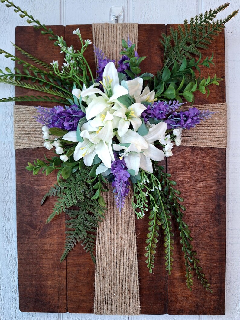 Easter Wreath, Cross on Wood Board, Christian Easter Wall Decor ...