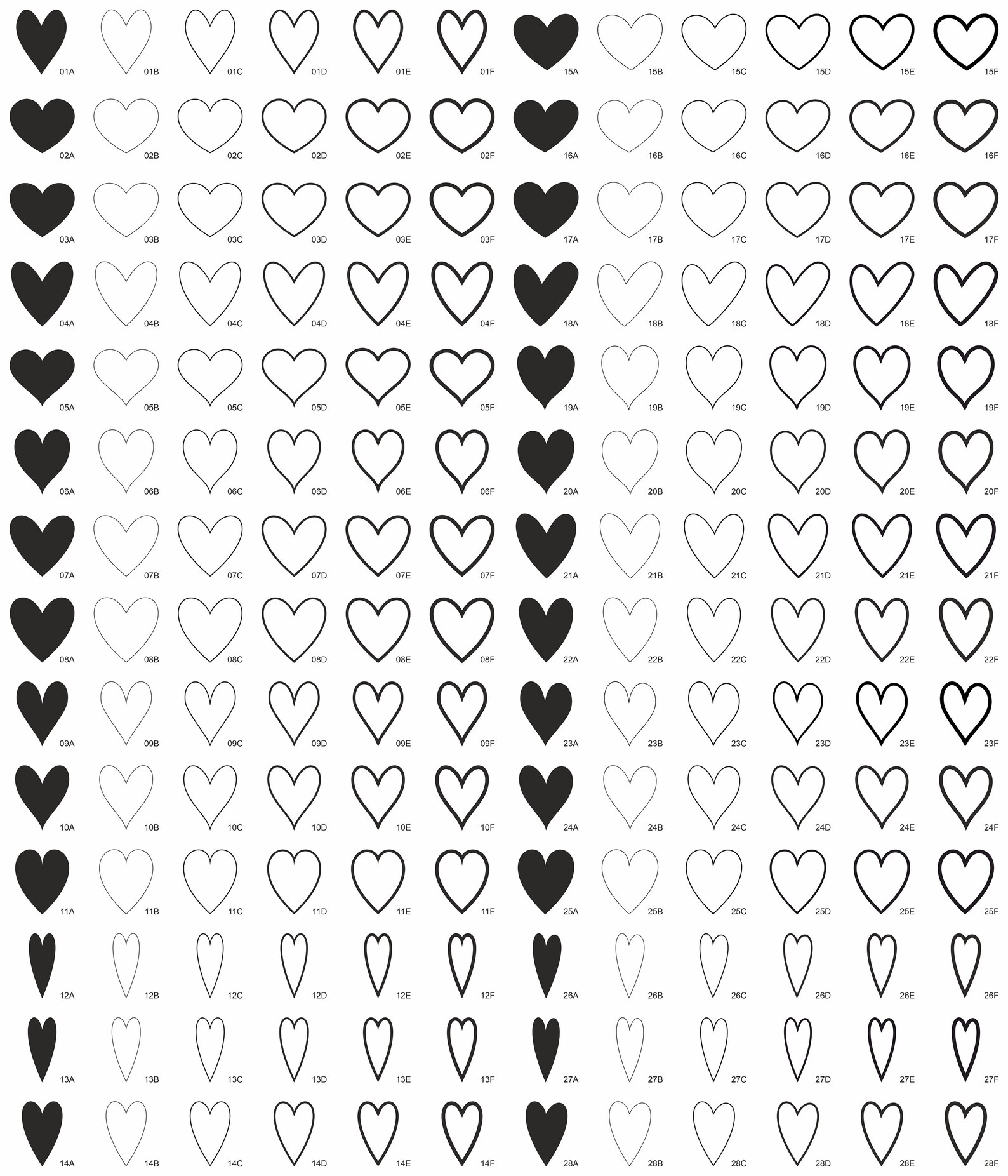 Hearts Digital Files, Different Heart Shapes, Downloadable File, Hearts ...