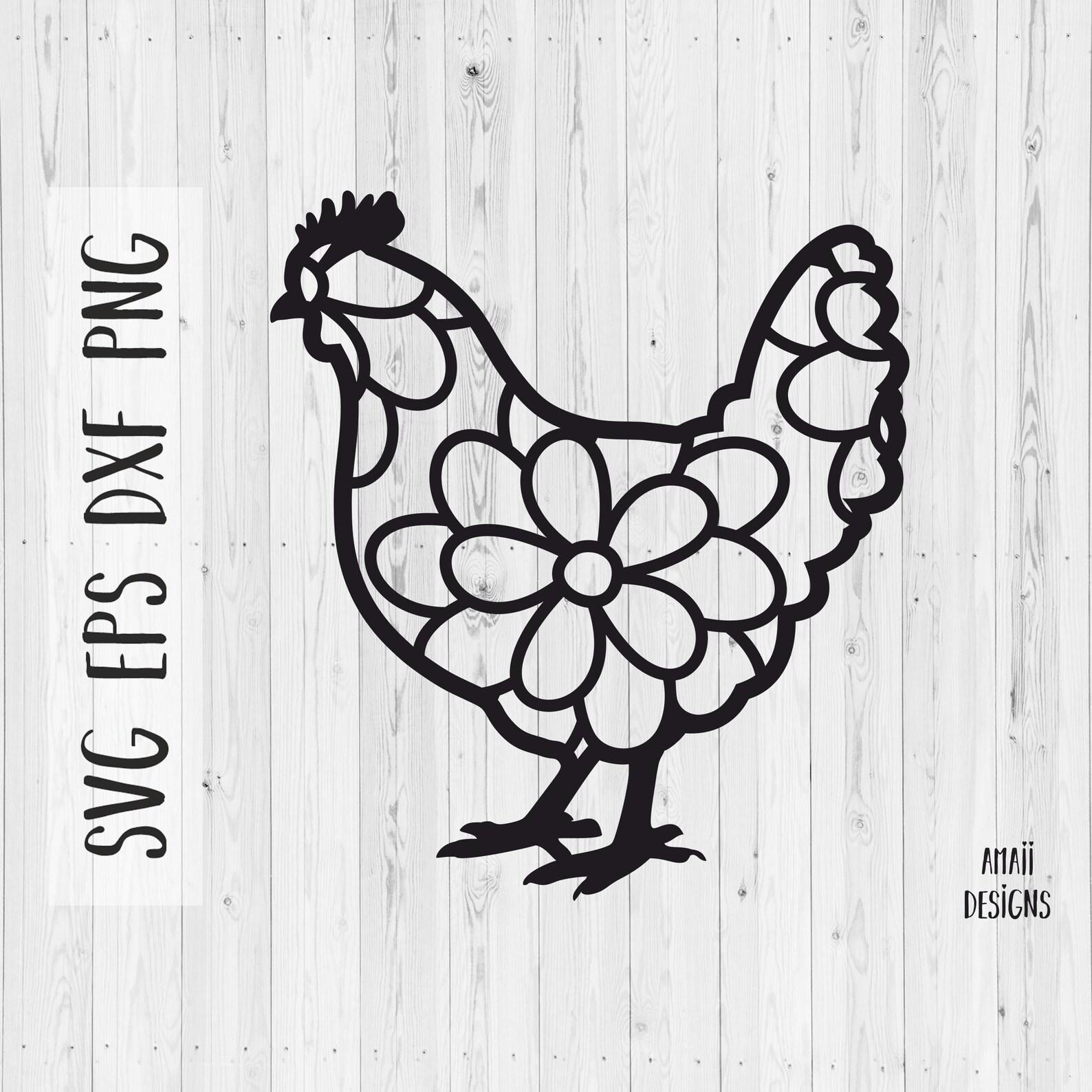 Floral Chicken Svg Png Dxf Eps, Decorative Hen With Flower Pattern ...