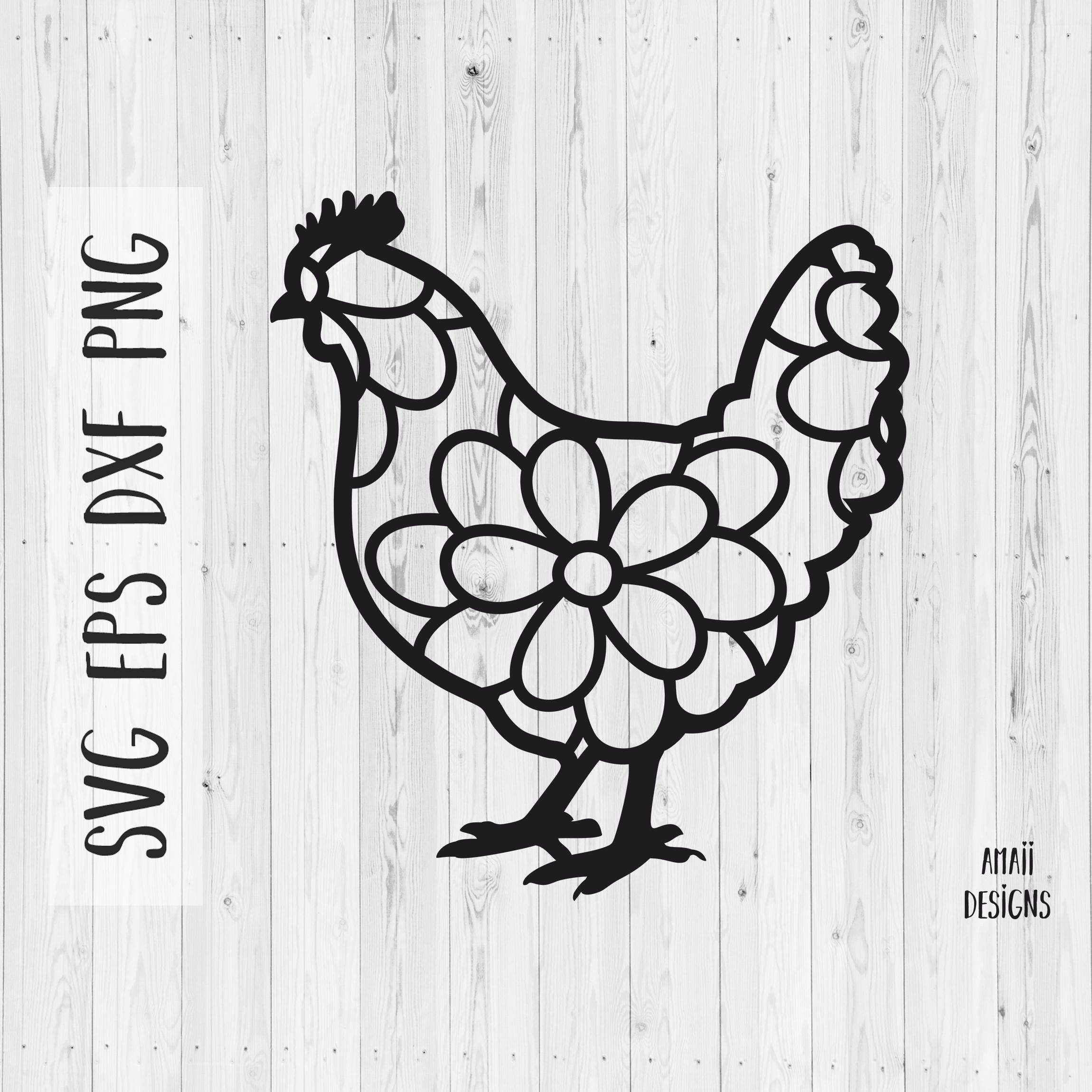 Floral Chicken Svg Png Dxf Eps, Decorative Hen With Flower Pattern ...