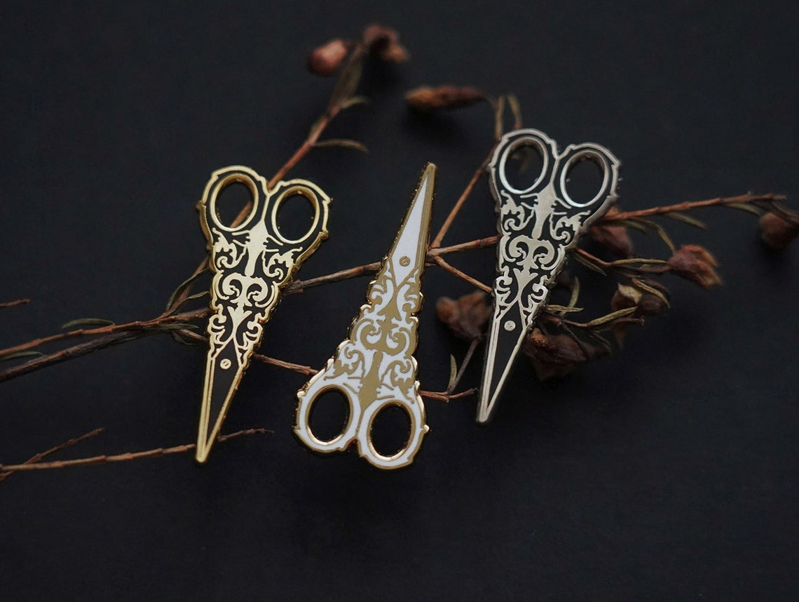 Victorian Mourning Scissors Enamel Pin | Etsy
