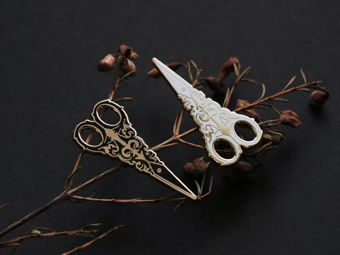Victorian Mourning Scissors Enamel Pin | Etsy